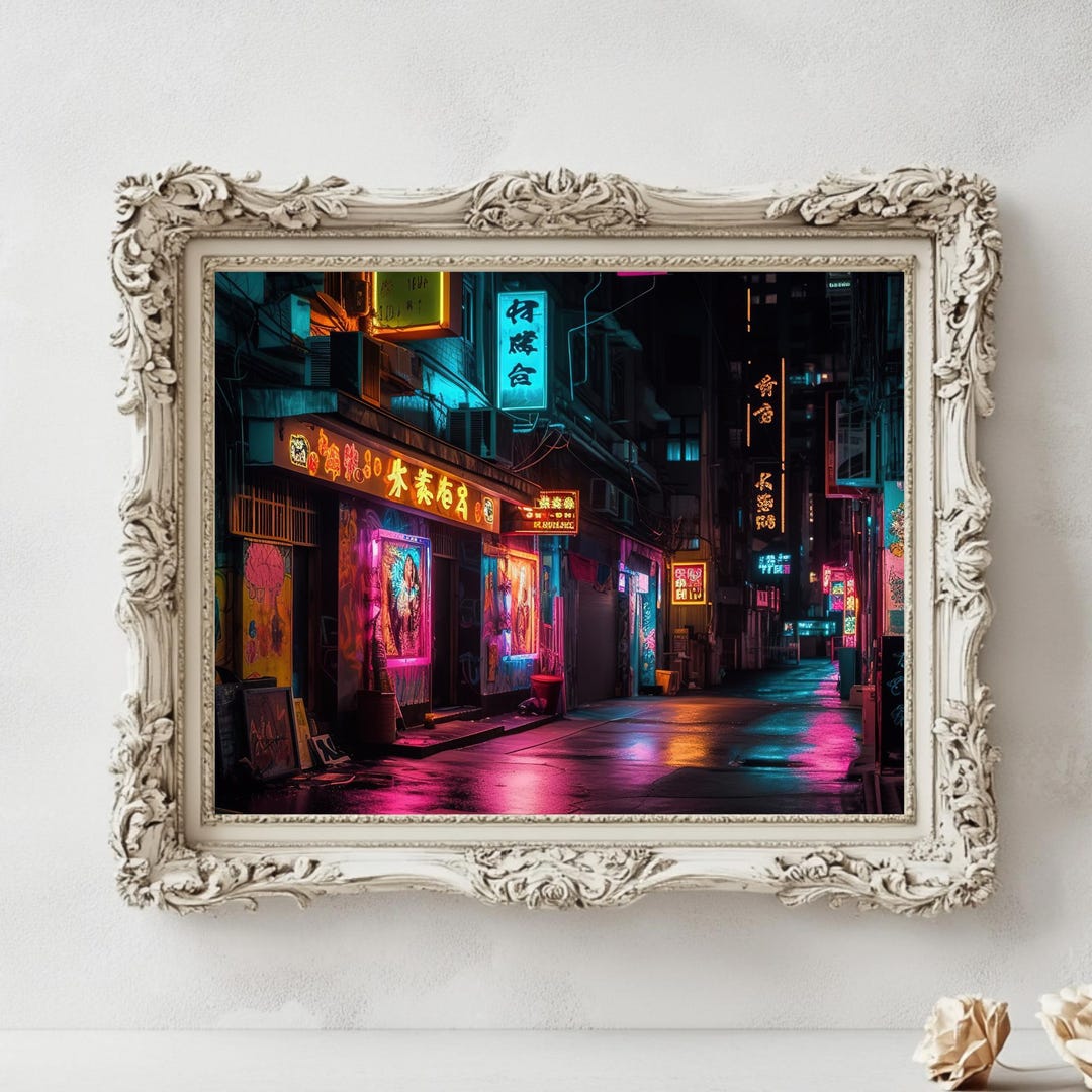 Cyberpunk Neon Alley, Neon Alley Wall Art, Neon Alley Wall Print ...