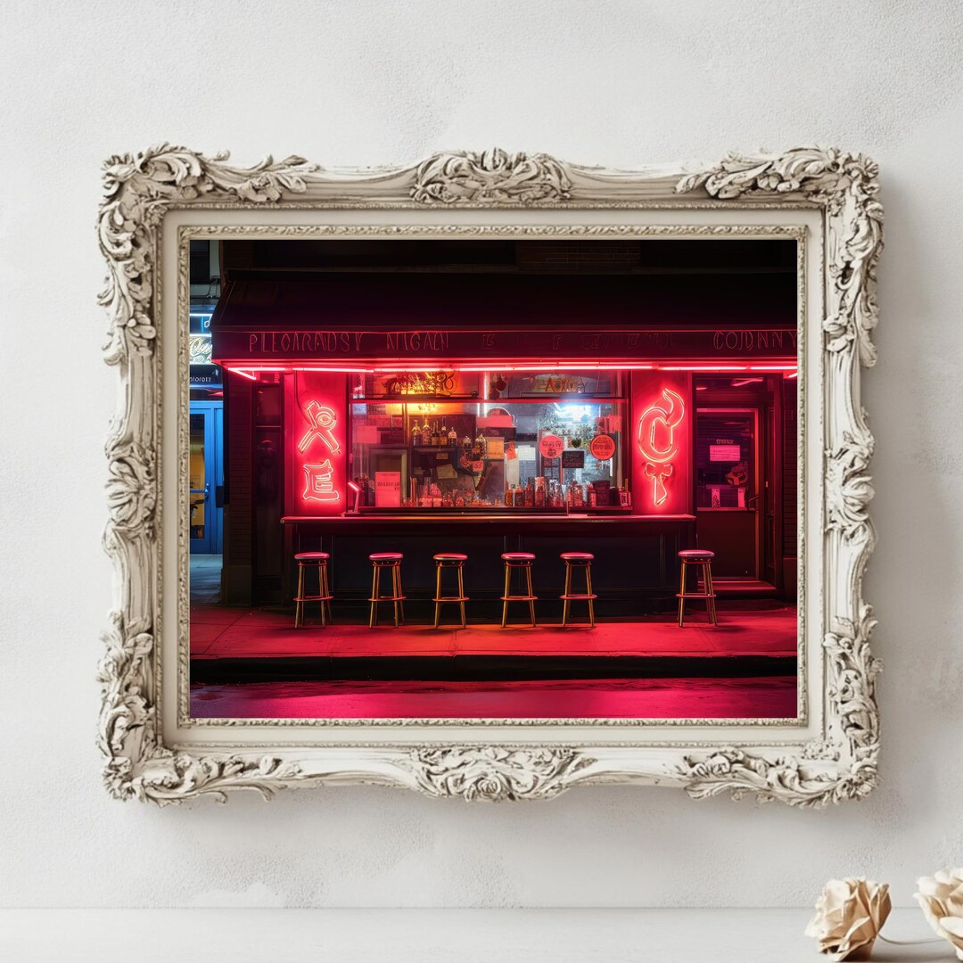 Neon Bar Wall Art, Neon Bar, Neon Wall Print, Nightlife Wall Art ...