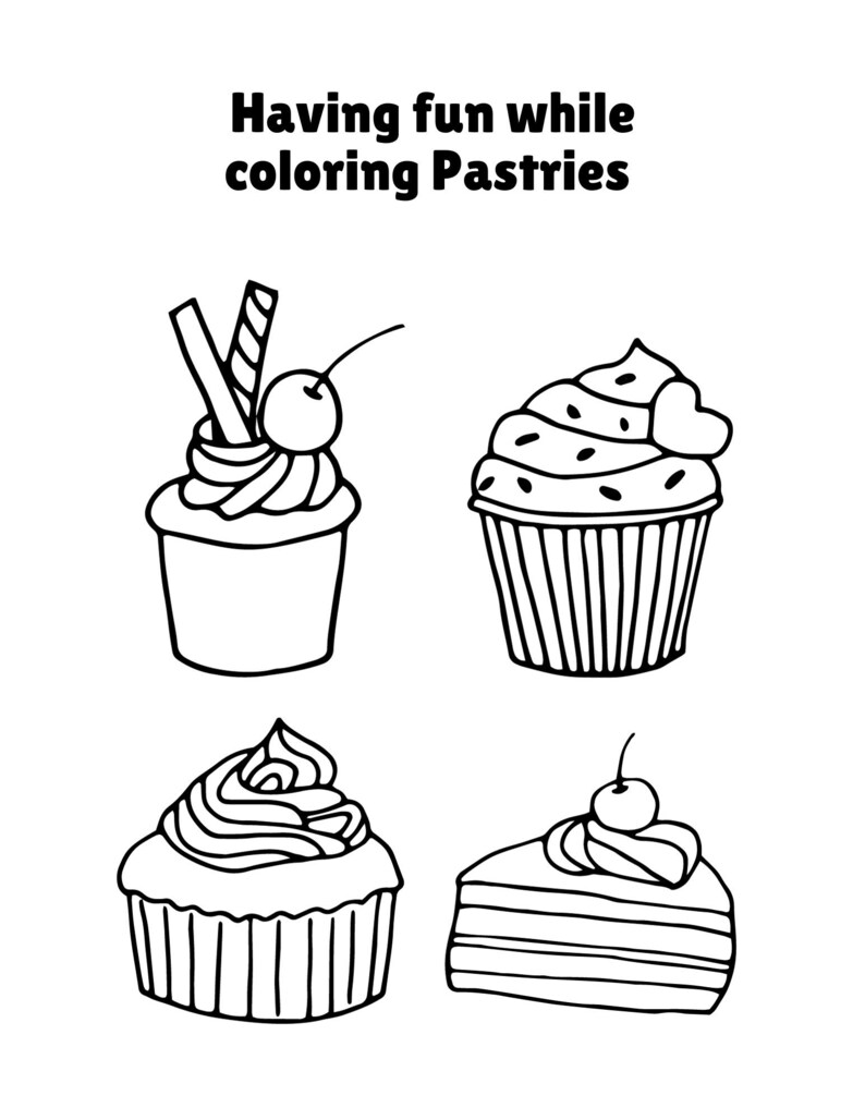 Coloring Pastries Pages for Children - Etsy
