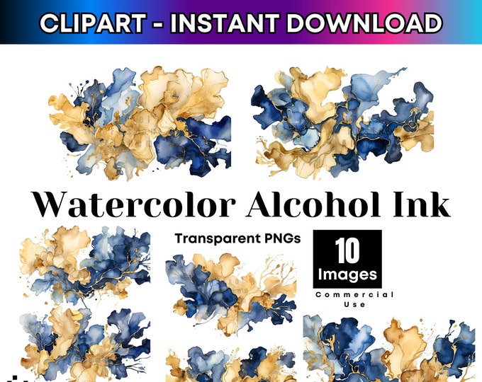Navy Blue and Gold Border Clipart, Alcohol Ink Textures, Colorful Deep ...