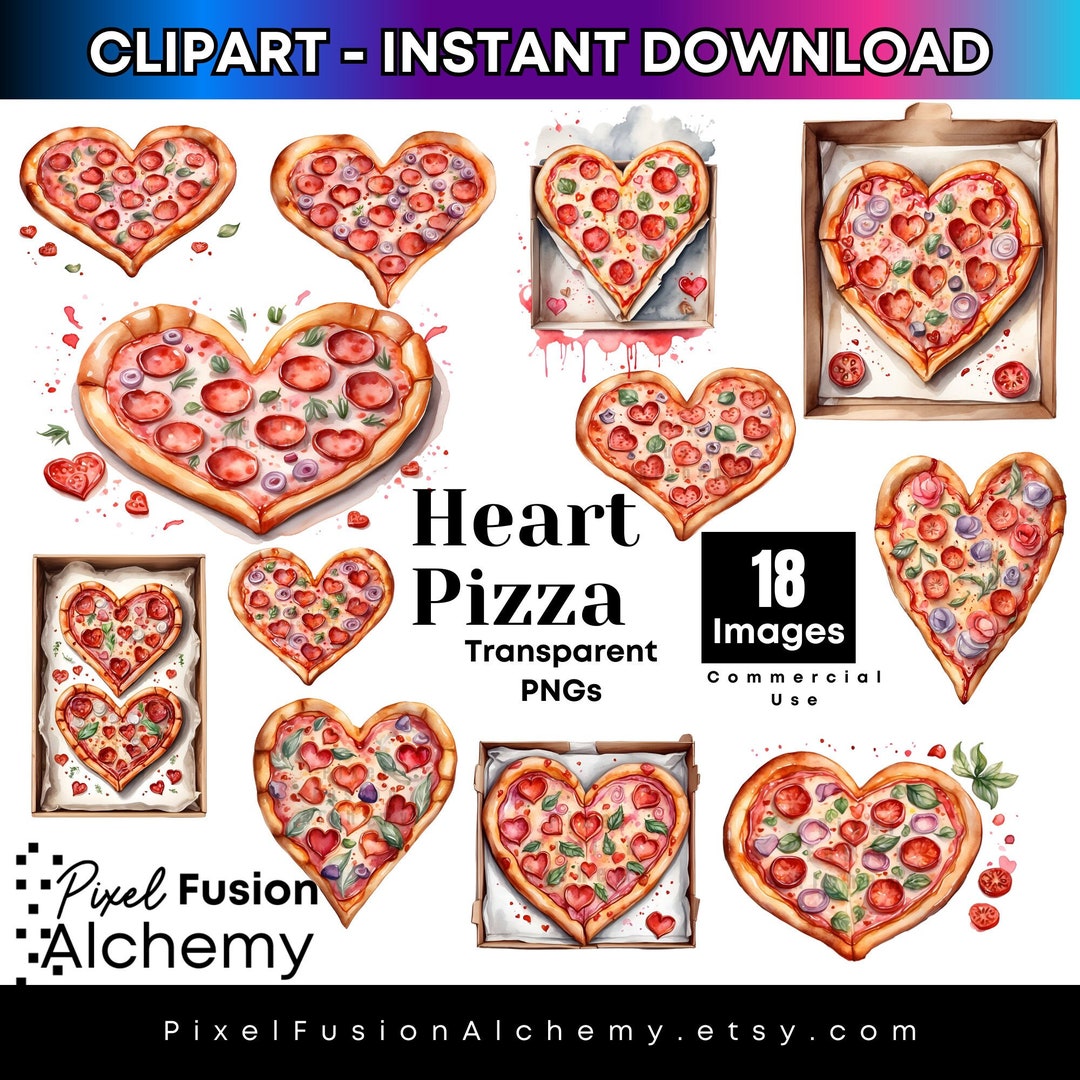 Watercolor Heart Pizza Clipart PNG | Valentine's Day Fast Food Romantic ...