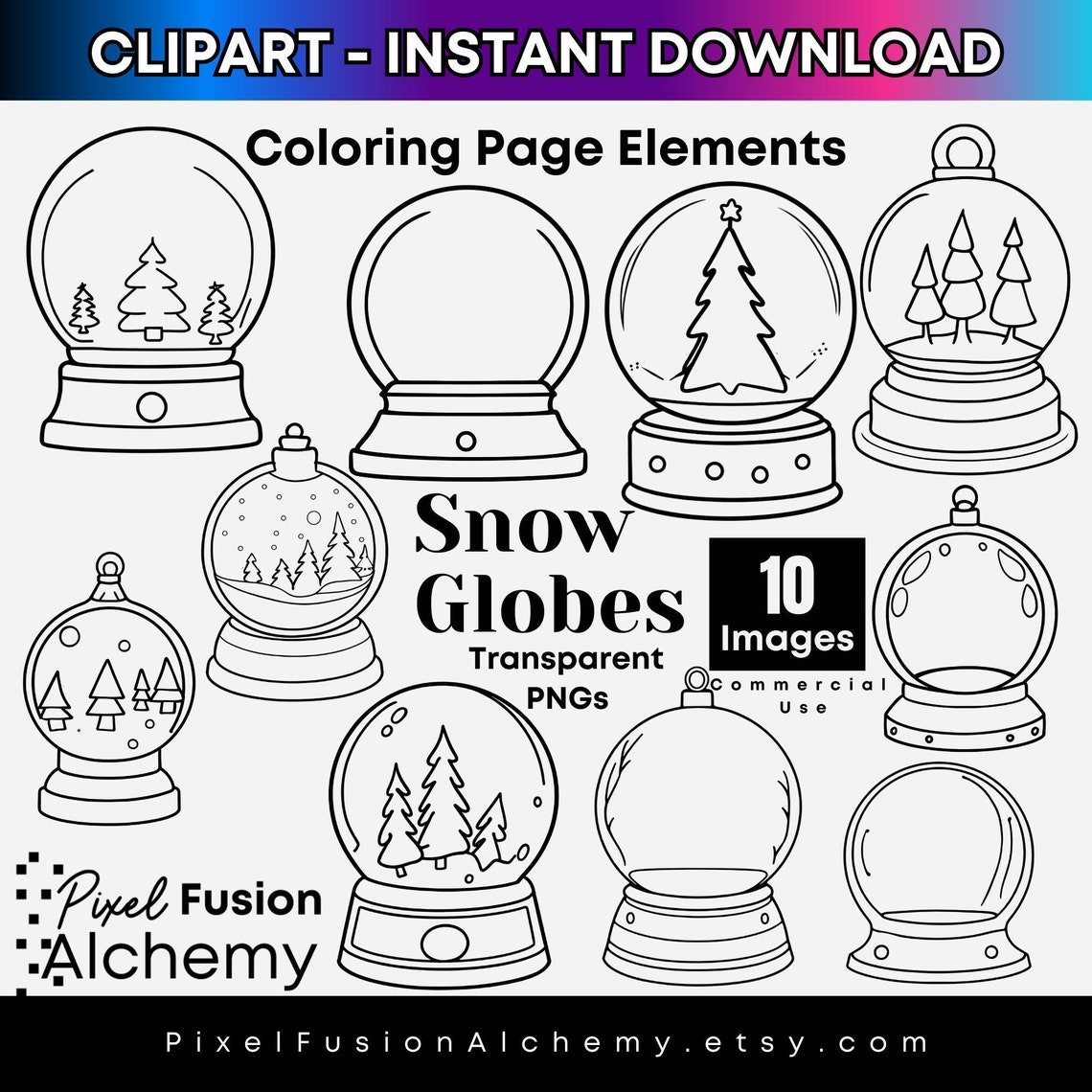 Christmas Snow Globes PNG Outline | Transparent PNG Coloring Page ...