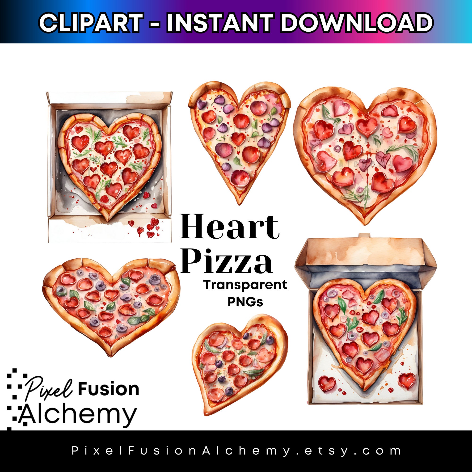 Watercolor Heart Pizza Clipart PNG | Valentine's Day Fast Food Romantic ...