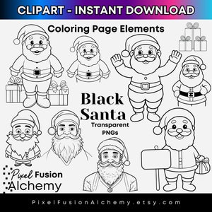 Black Santa Claus Clipart PNG Outline | African American Santa ...
