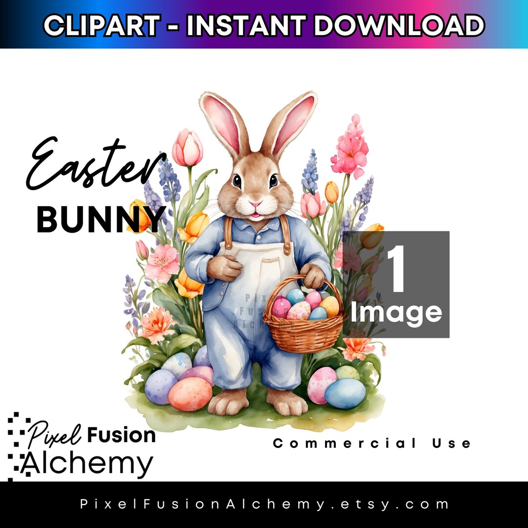 Watercolor Easter Bunny Clipart | Floral Spring Easter Illustration ...