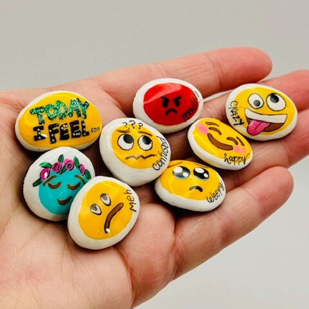 Set of Today I Feel Magnets, Painted Rock, Emoji, Hand Painted Rock ...