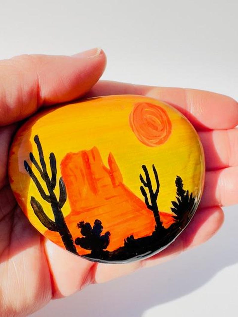 Southwestern Painted Rock, Arizona Sunset, Hand Painted Rock ...