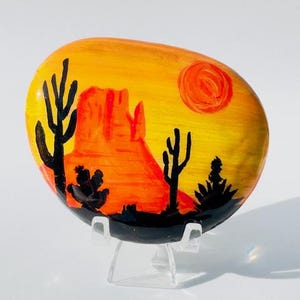Southwestern Painted Rock, Arizona Sunset, Hand Painted Rock ...