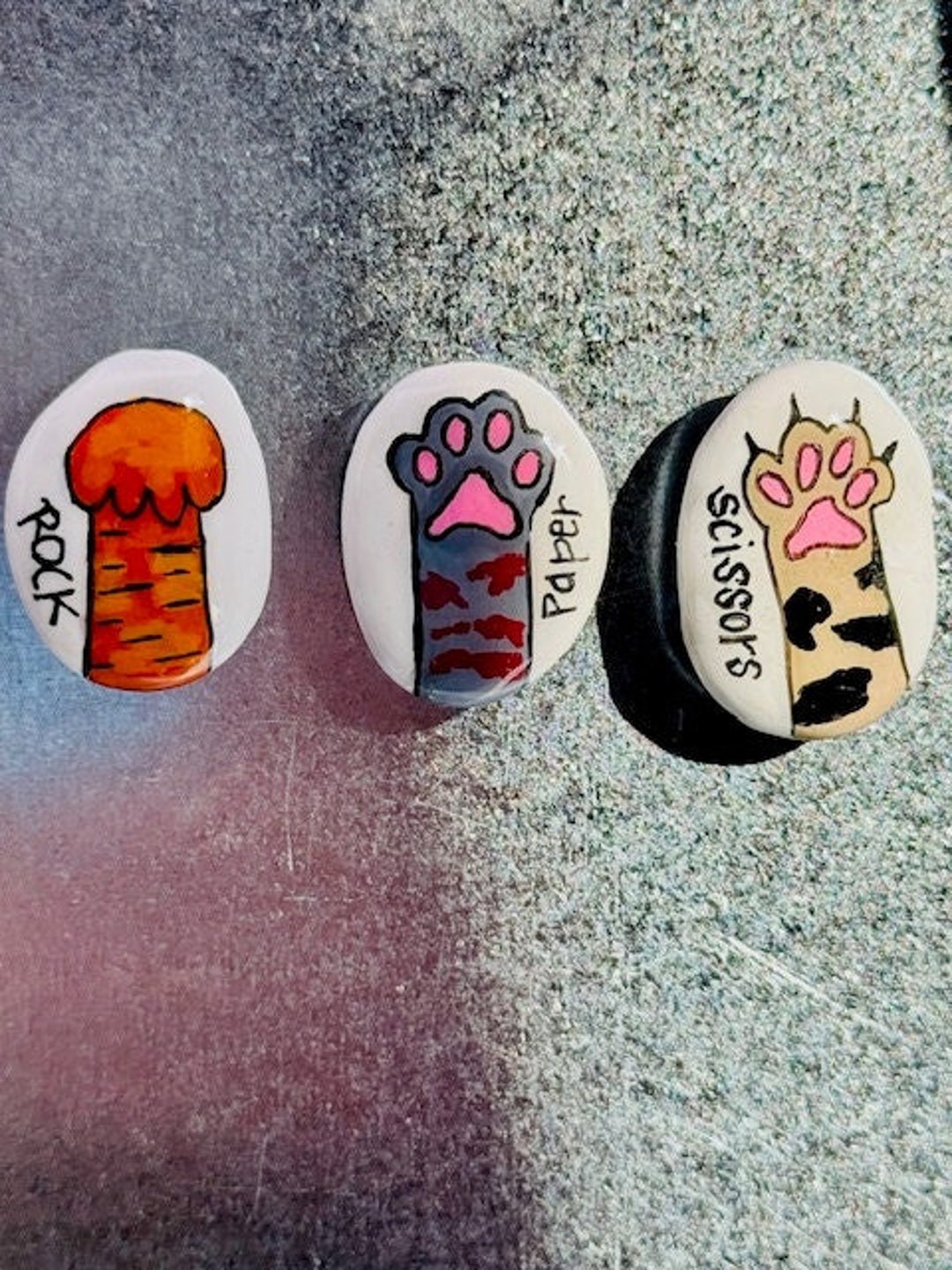 Magnet Set of 3 Rock-paper-scissors Cat Refrigerator, Hand Painted, Cat ...