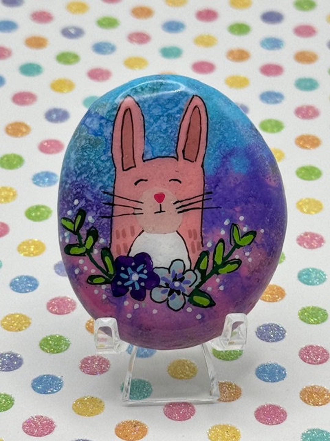 Swirl Garland Rabbit, Painted Rock, Painted Stone, Garden Rock, Hand ...