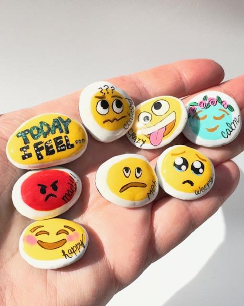 Mood Magnets, Painted Rock, Emoji, Hand Painted Rock, Refrigerator ...