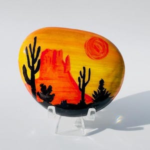 Southwestern Painted Rock, Arizona Sunset, Hand Painted Rock ...