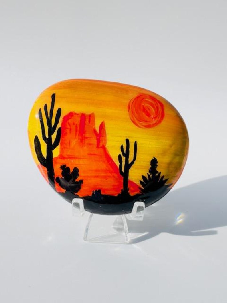 Southwestern Painted Rock, Arizona Sunset, Hand Painted Rock ...