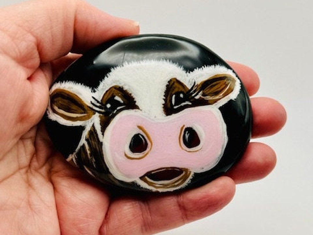 Smiling Cow, Hand Painted Rock, Cow, Garden Stone, Kitchen Decor, Tier ...