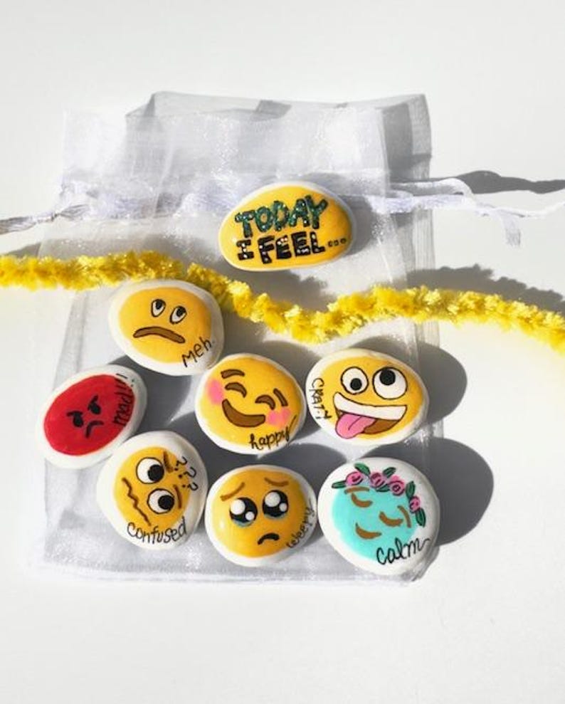 Mood Magnets, Painted Rock, Emoji, Hand Painted Rock, Refrigerator ...
