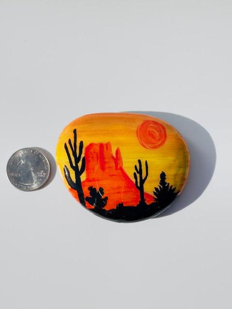 Southwestern Painted Rock, Arizona Sunset, Hand Painted Rock ...