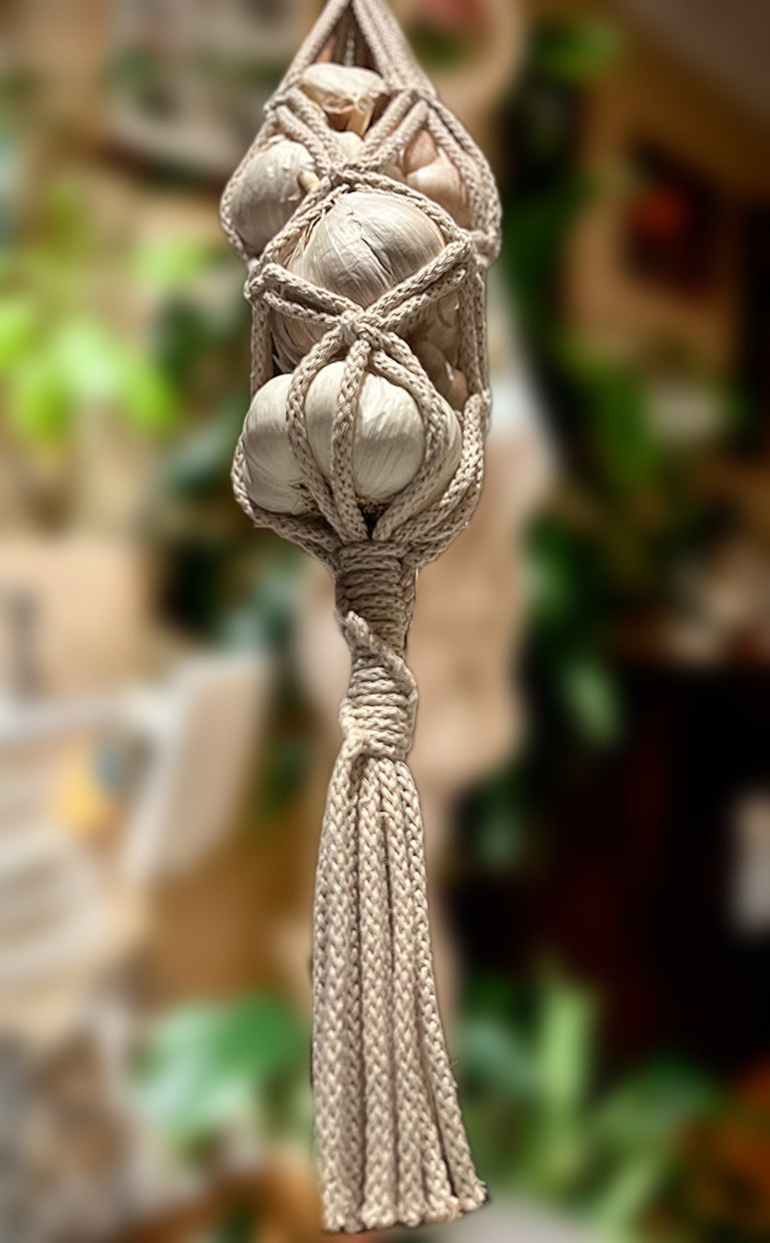Hanging Garlic Holder | Macrame Garlic Holder | Garlic Storage ...