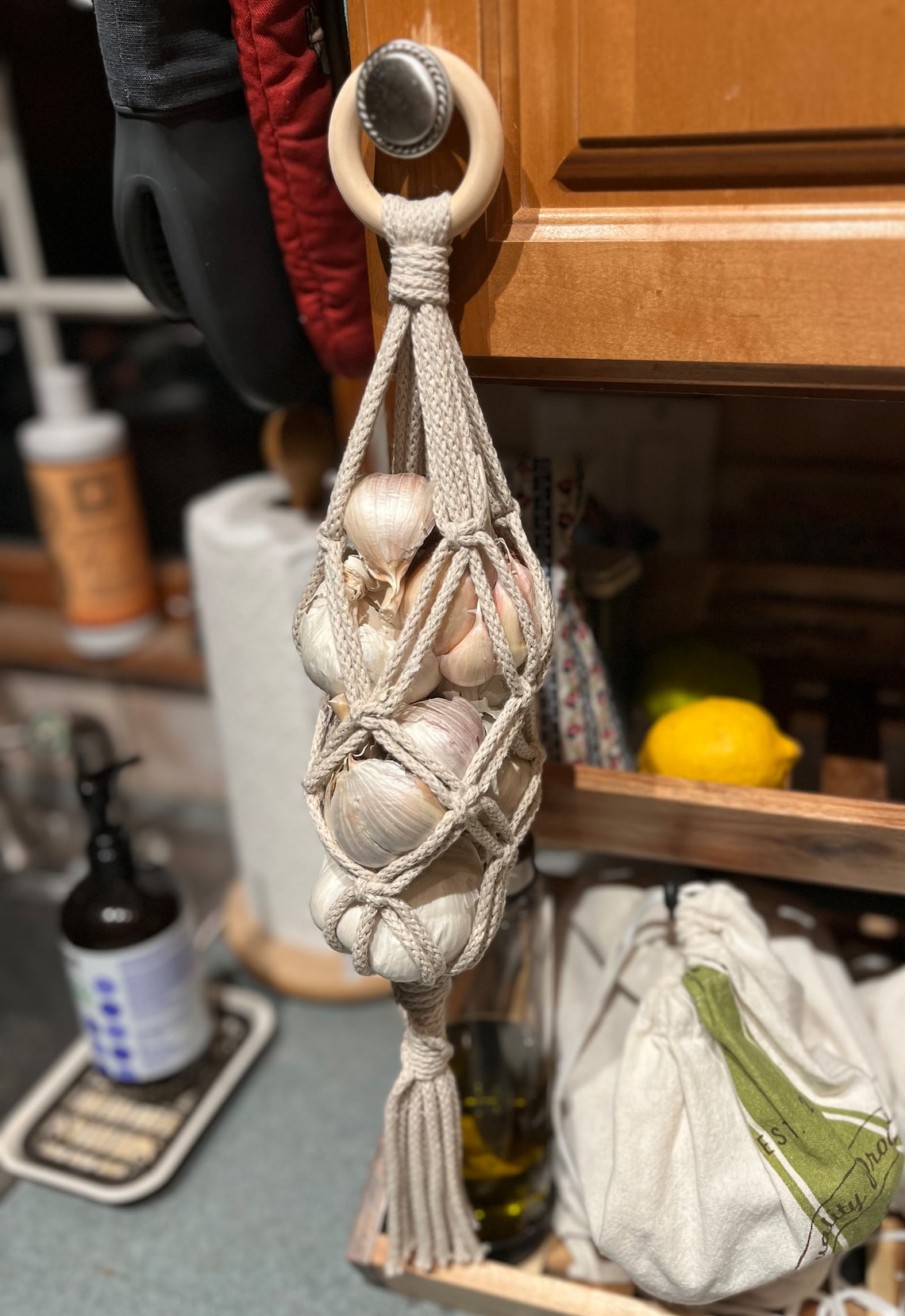 Hanging Garlic Holder | Macrame Garlic Holder | Garlic Storage ...
