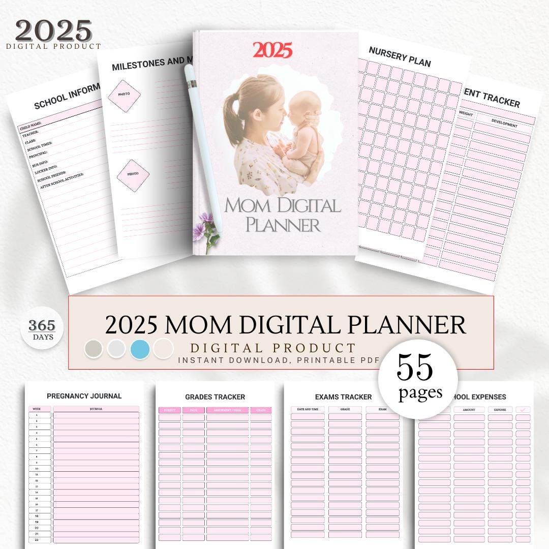 Mom Digital Planner, Printable Mom Planner, Family Organizer, Daily ...