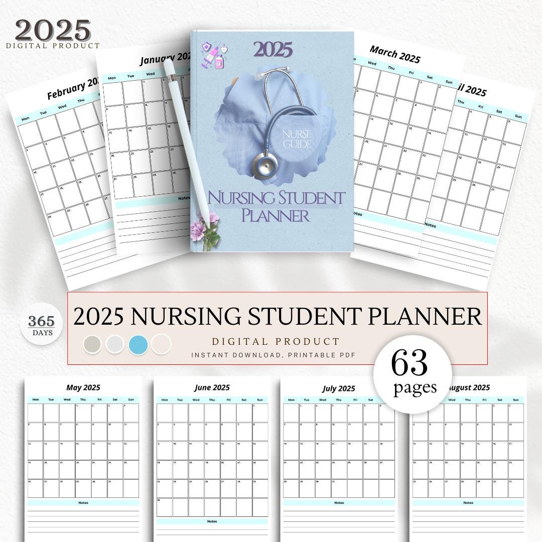 2025 Nursing Planner Printable Study Organizer for Students Digital ...