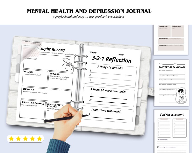 Mental Health Depression Planner, Self Care Journal, Wellness Tracker ...
