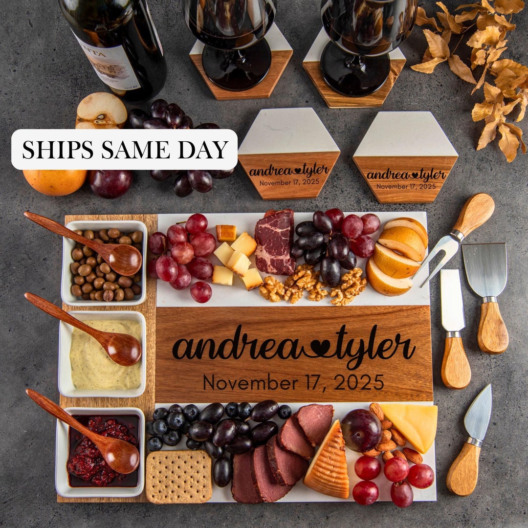 Marble Wood Charcuterie Board, Gift for Couple, Anniversary Gift ...