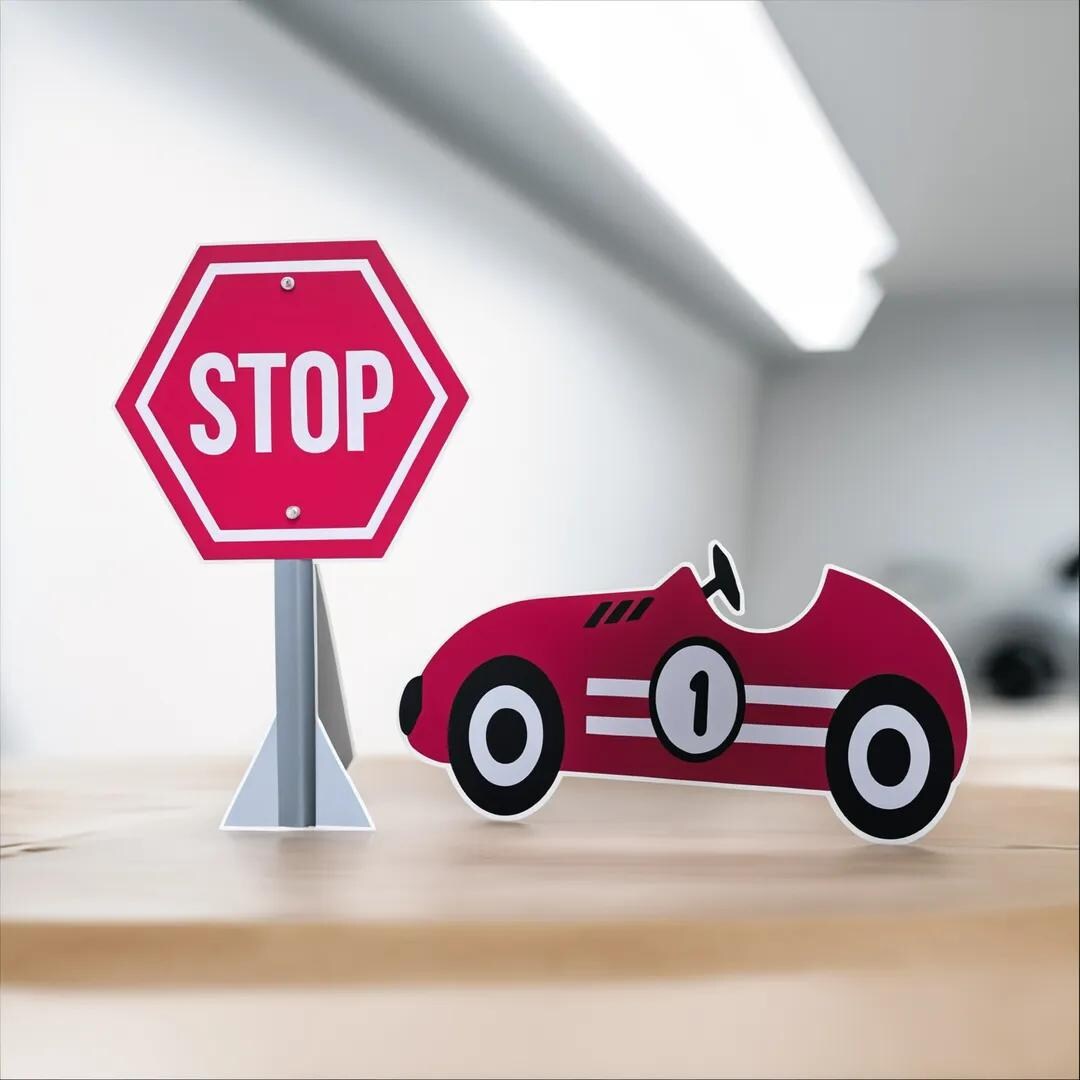 Red Race Car Stop Sign Set or 2 Personalized Age Party Prop Centerpiece ...