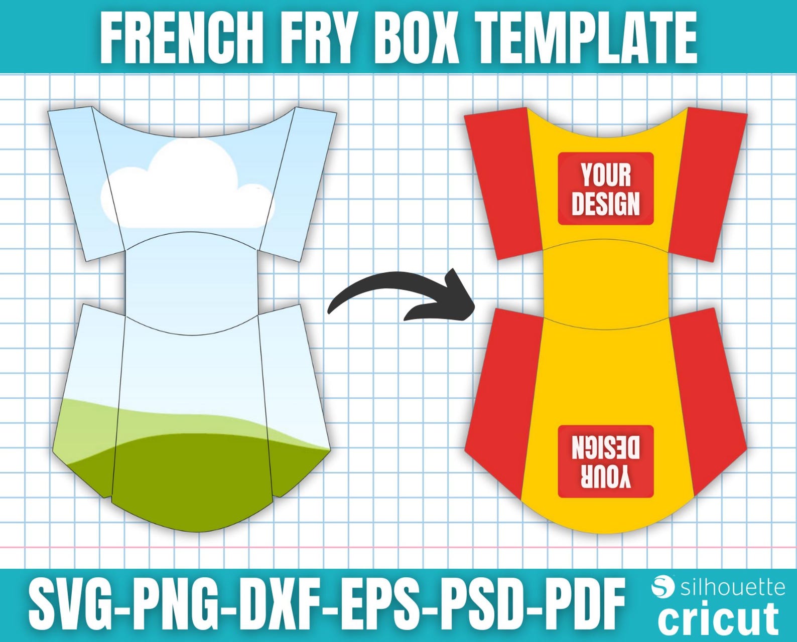 French Fry Box Template, French Fry Box Svg, French Fry Packaging ...