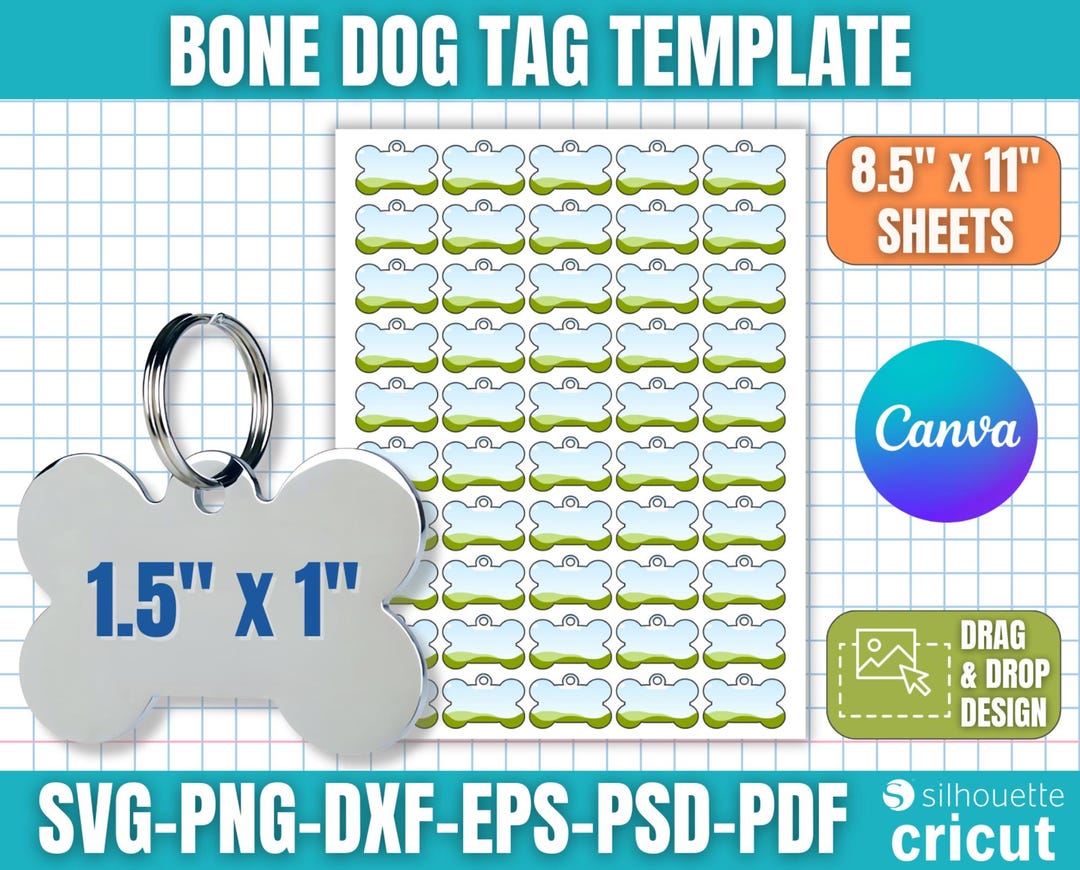 Dog Tag Template, Bone Tag Template, Bone Keychain, Custom Dog Tag ...