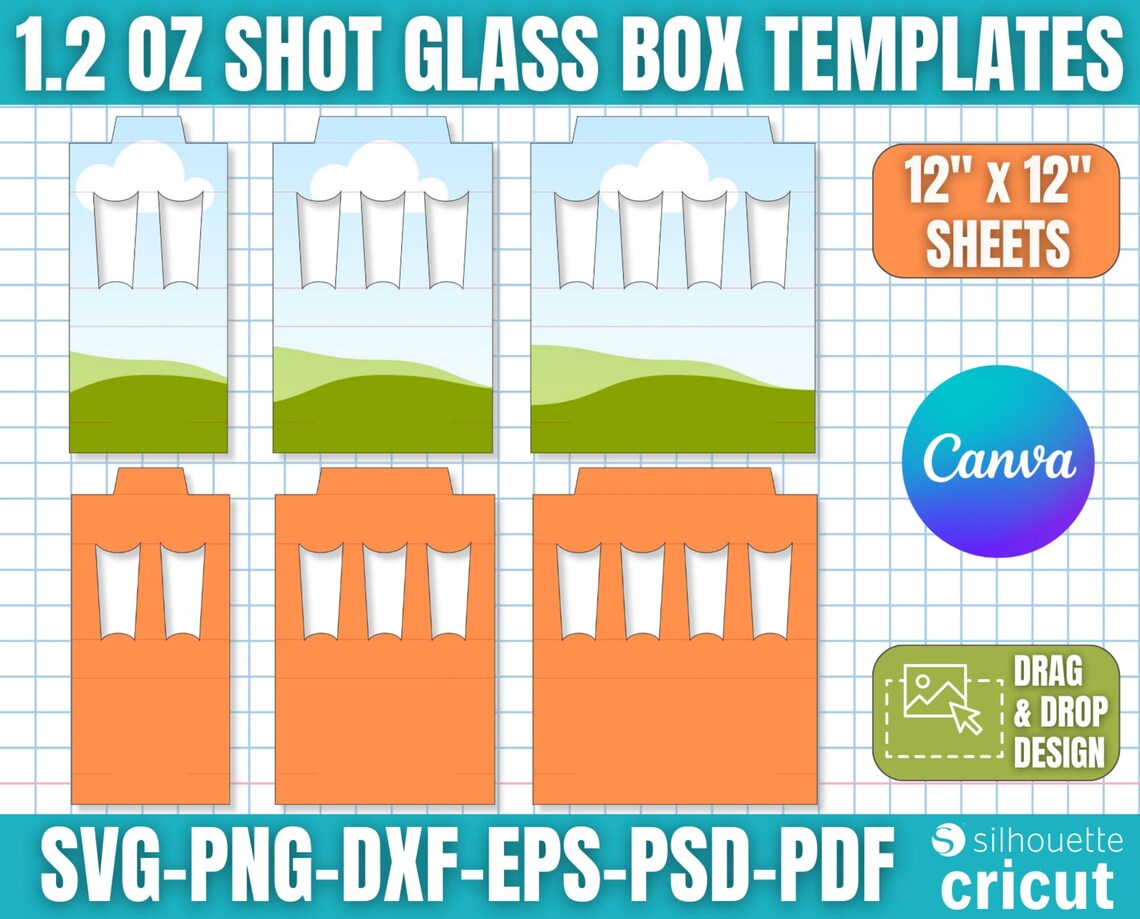 Shot Glass Box Template Bundle, Shot Glass Box Svg, Box for 2, 3 or 4 ...