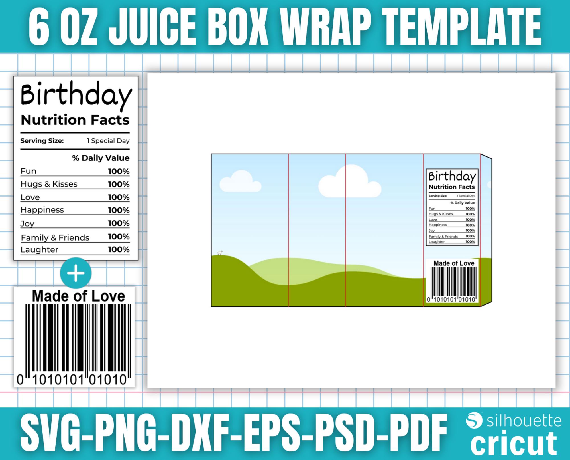 Juice Box Wrapper Template, 6oz Juice Box Wrap Template, Juice Box ...