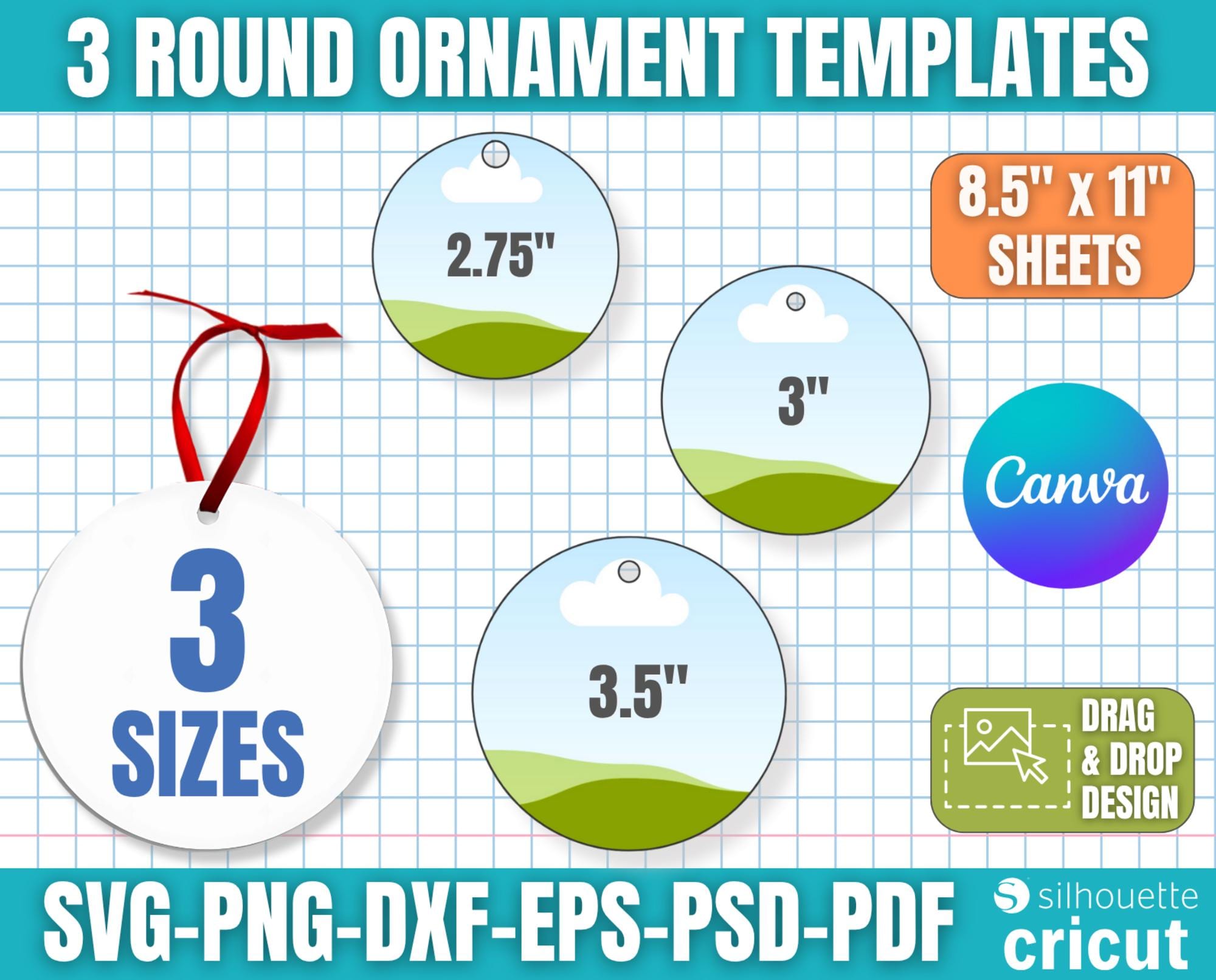 Round Ornament Template Bundle, Ceramic Ornament Template, Christmas ...