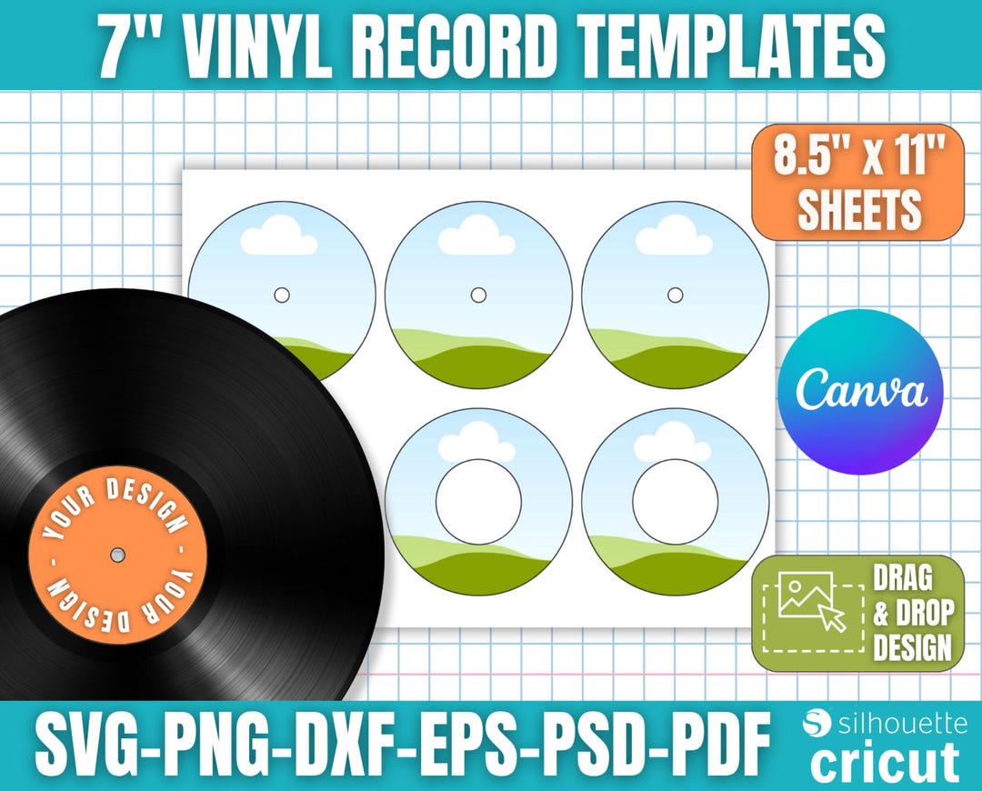 7 Inches Vinyl Record Template, Record Label Template, Custom Vinyl ...