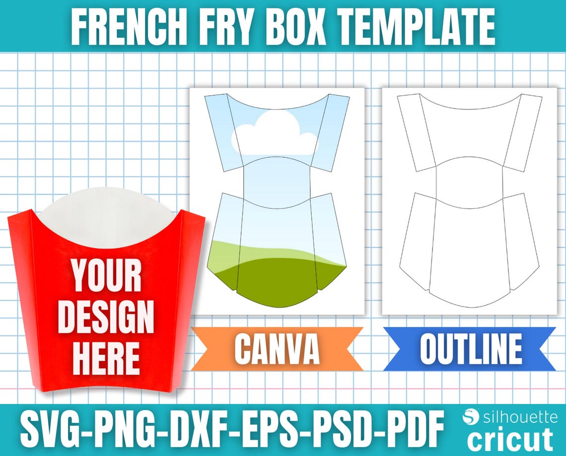 French Fry Box Template, French Fry Box Svg, French Fry Packaging ...