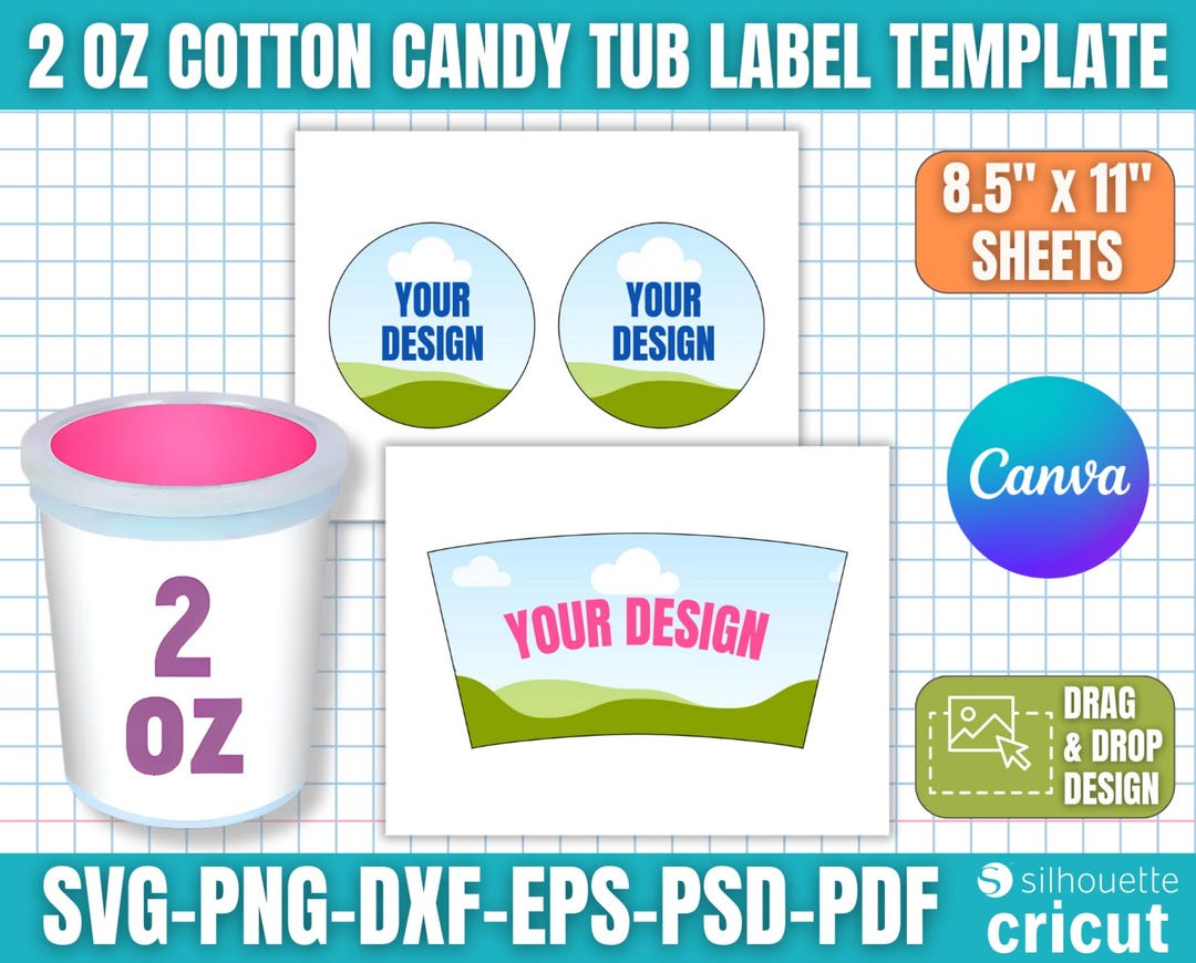 2oz Cotton Candy Label Template, Cotton Candy Tub Wrapper Template ...