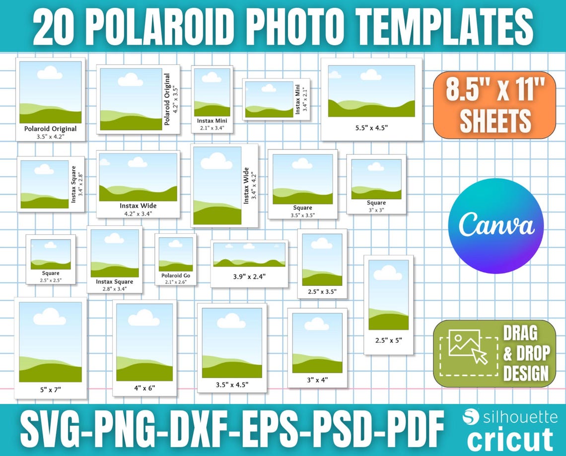20 Polaroid Photo Templates, Editable Canva Instax Frame, Printable ...