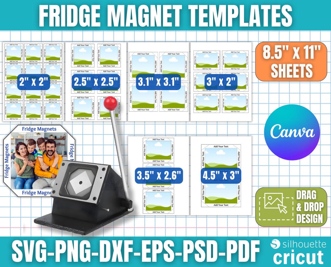 6 Size Fridge Magnet Templates, Photo Magnet Template, Magnet Maker ...