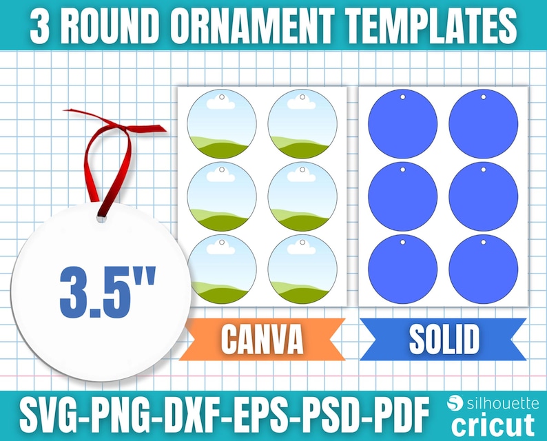 Round Ornament Template Bundle, Ceramic Ornament Template, Christmas ...