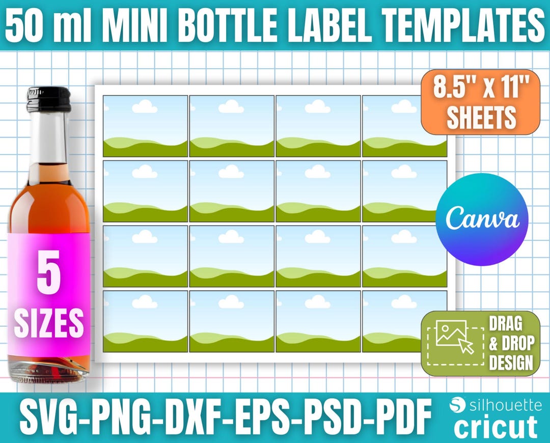 Mini Bottle Label Template Bundle, 50ml Bottle Label, Mini Wine Bottle ...