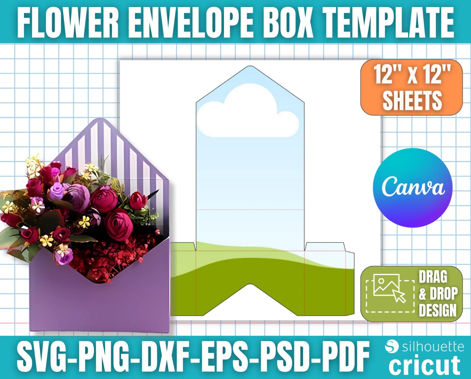 Flower Envelope Template, Flower Envelope Box, Flower Box Packaging ...