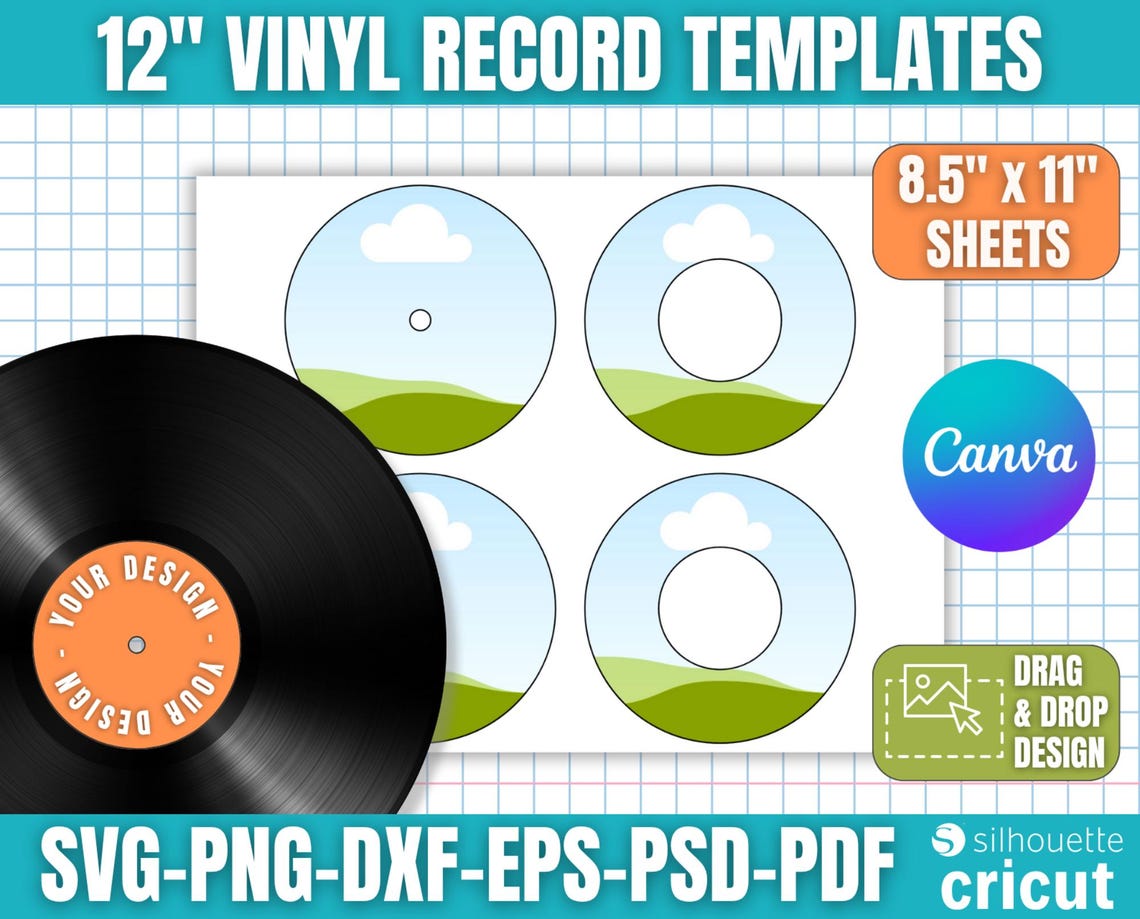 12 Inches Vinyl Record Template, Record Label Template, Custom Vinyl ...