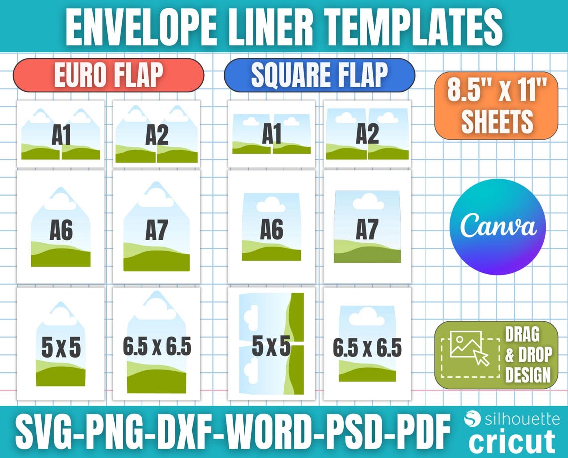 Envelope Liner Template Bundle, Envelope Liner Svg, Custom Envelope ...