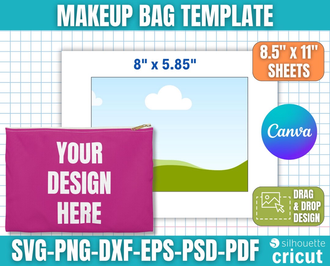 Makeup Bag Template, Cosmetic Bag Template, Pouch Template, Makeup ...