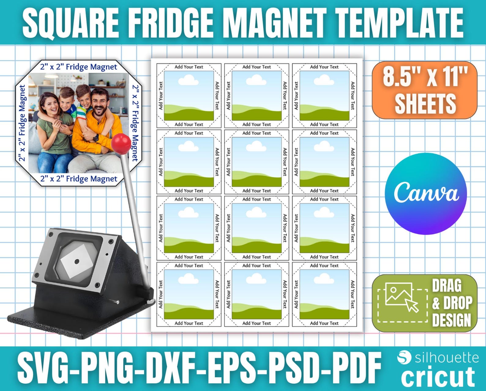 2x2 Square Fridge Magnet Template, Photo Magnet Template, Magnet Maker ...