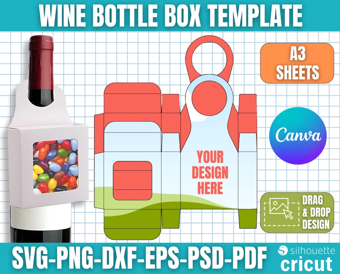 Wine Bottle Box Template, Custom Wine Bottle Box, Wine Bottle Tag ...