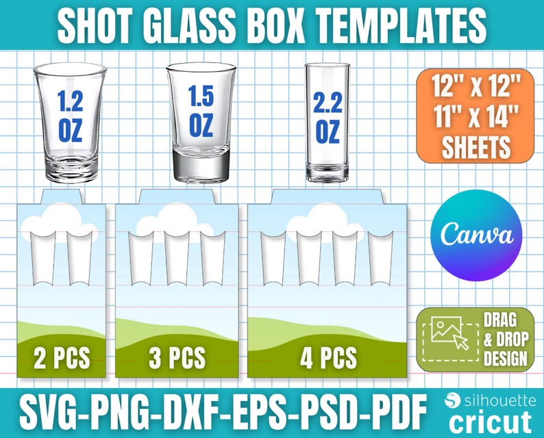 Shot Glass Box Template Bundle, Shot Glass Box Svg, Box for 2, 3 or 4 ...
