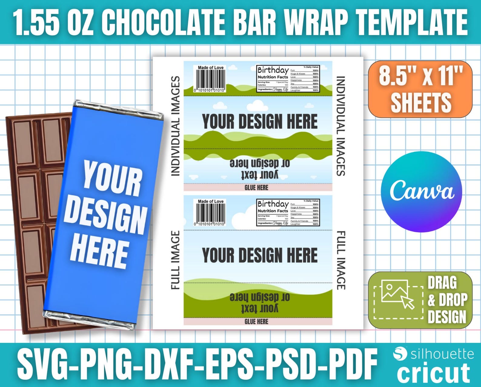 1.55oz Chocolate Bar Wrapper Template, Candy Bar Wrapper, Chocolate ...