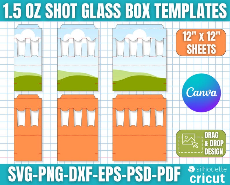 Shot Glass Box Template Bundle, Shot Glass Box Svg, Box for 2, 3 or 4 ...