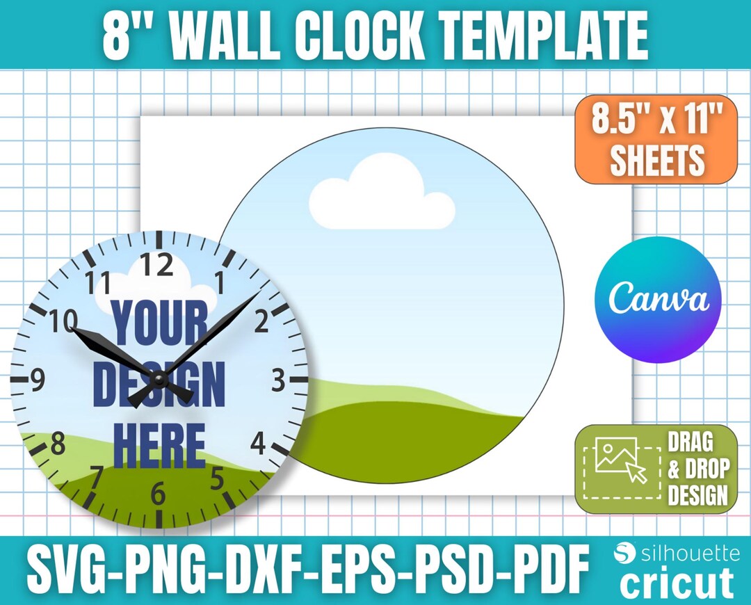 8 Inch Wall Clock Sublimation Template, Wall Clock Template, Round ...