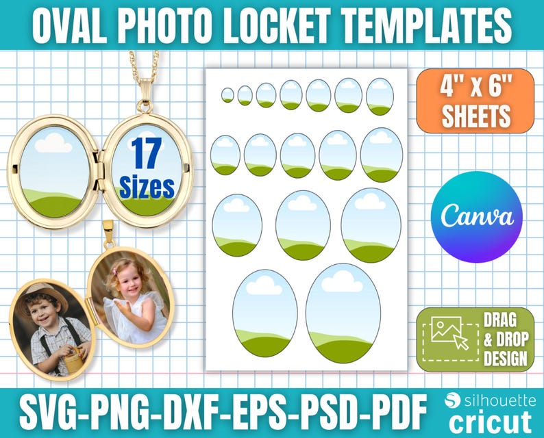Photo Locket Template, Bouquet Charm Template, Oval Locket Insert ...